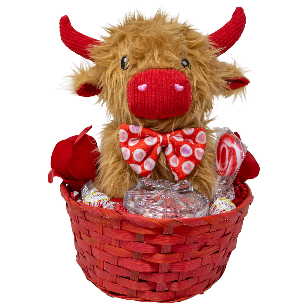 Highland Cow and Keepsake Jewelry Box Valentine Gift Basket with Choco ...
